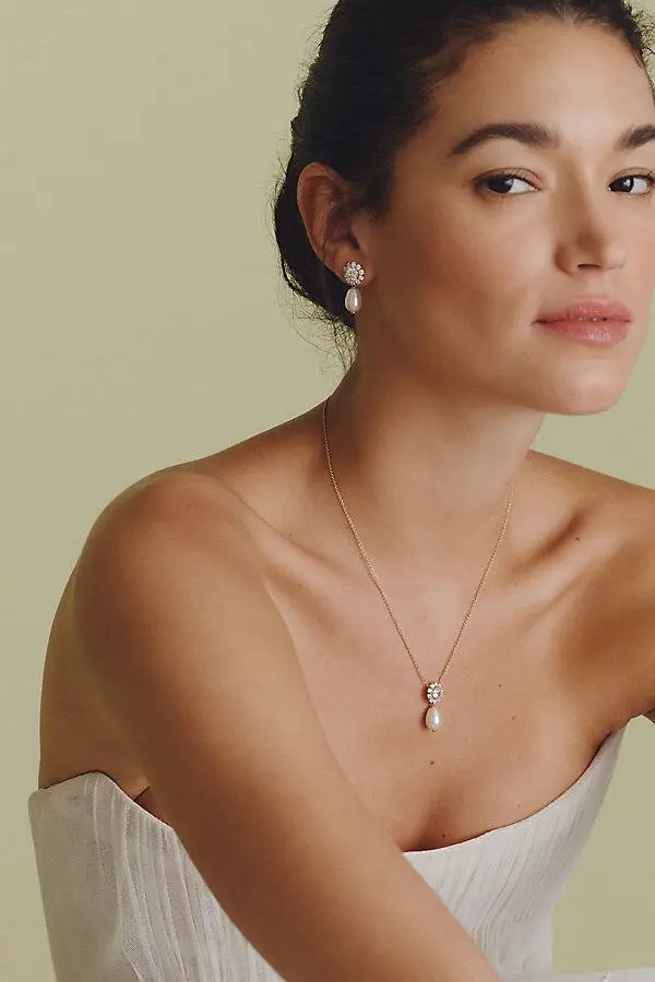 Nadri Sunflower Pearl Drop Necklace