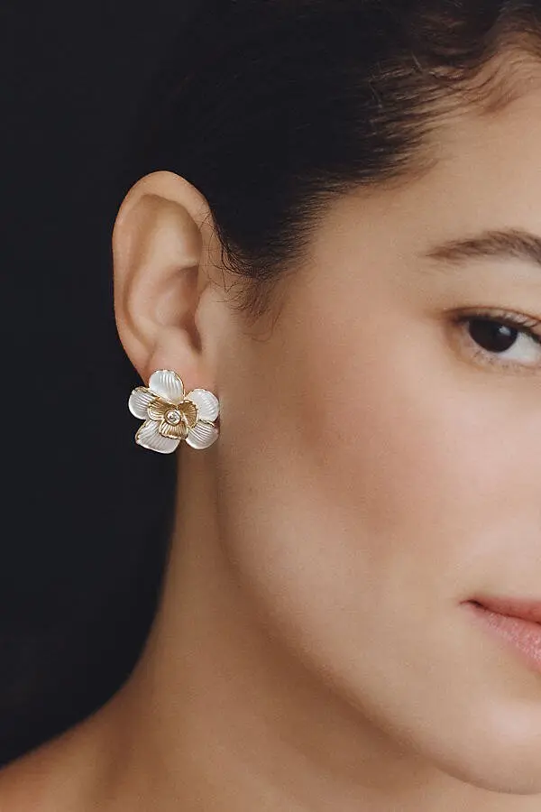 Anthropologie Layered Floral Crystal Earrings