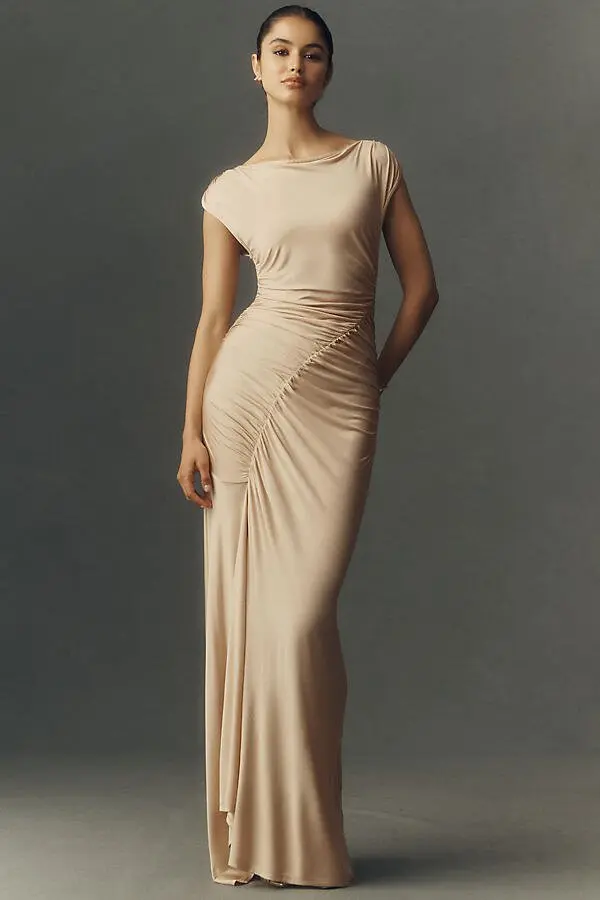 Shona Joy Micro Gathered Maxi Dress - Light Sand