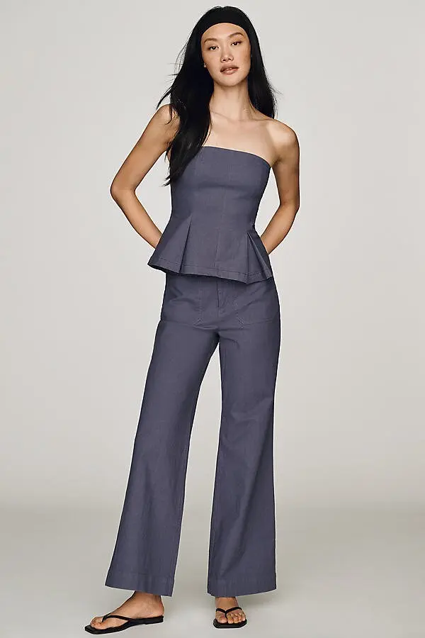 Anthropologie Strapless Peplum Top - Nightshadow Blue