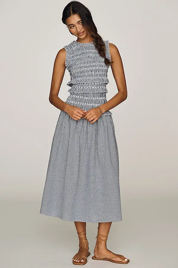 ROWING BLAZERS Cotton Smocked Midi Dress
