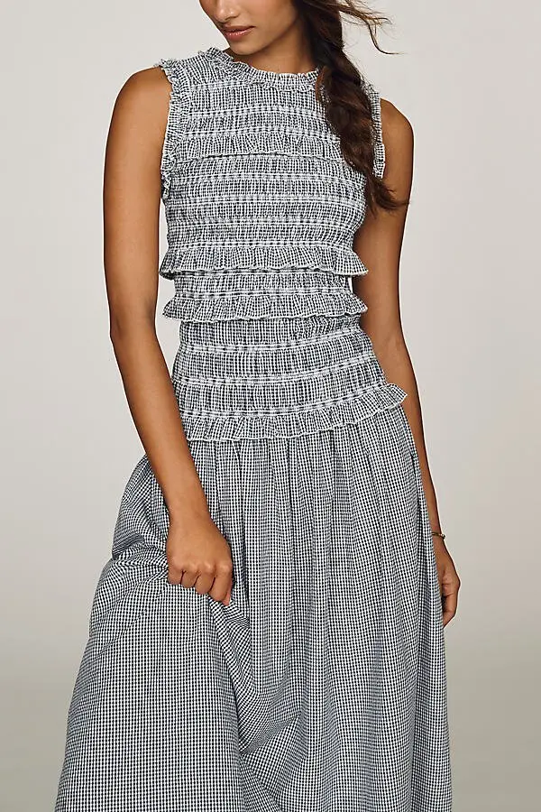 ROWING BLAZERS Cotton Smocked Midi Dress