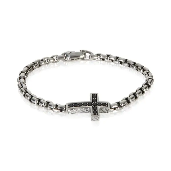 David Yurman Sterling Silver Diamond Cross Station Bracelet