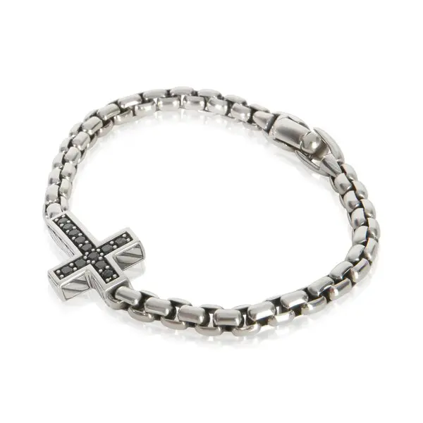 David Yurman Sterling Silver Diamond Cross Station Bracelet
