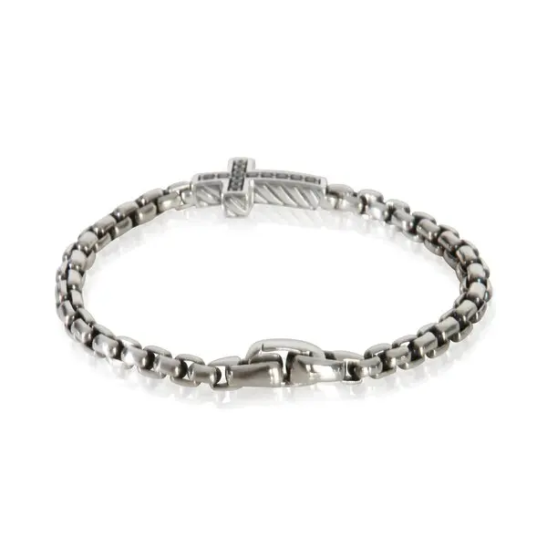 David Yurman Sterling Silver Diamond Cross Station Bracelet