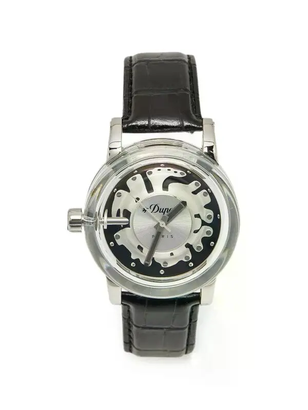 S.t. Dupont Hyperdome 43mm Stainless Steel Watch With Embossed Leather Strap - Silver