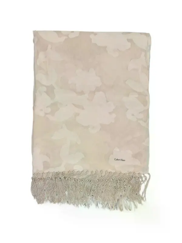 Calvin Klein Floral-jacquard Fringed Scarf - Neutrals