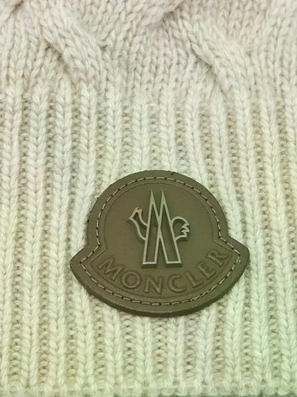 Moncler Cable Knit Logo Patch Beanie Hat