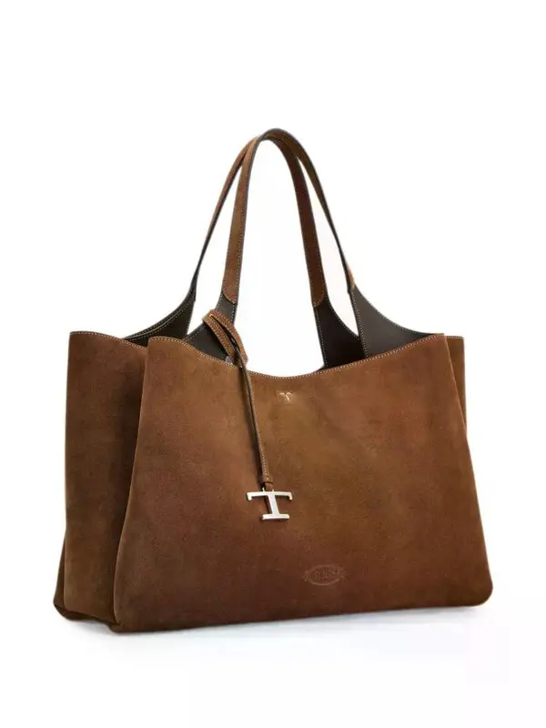 TOD'S Suede Bag With T Timeless Detail - Brown