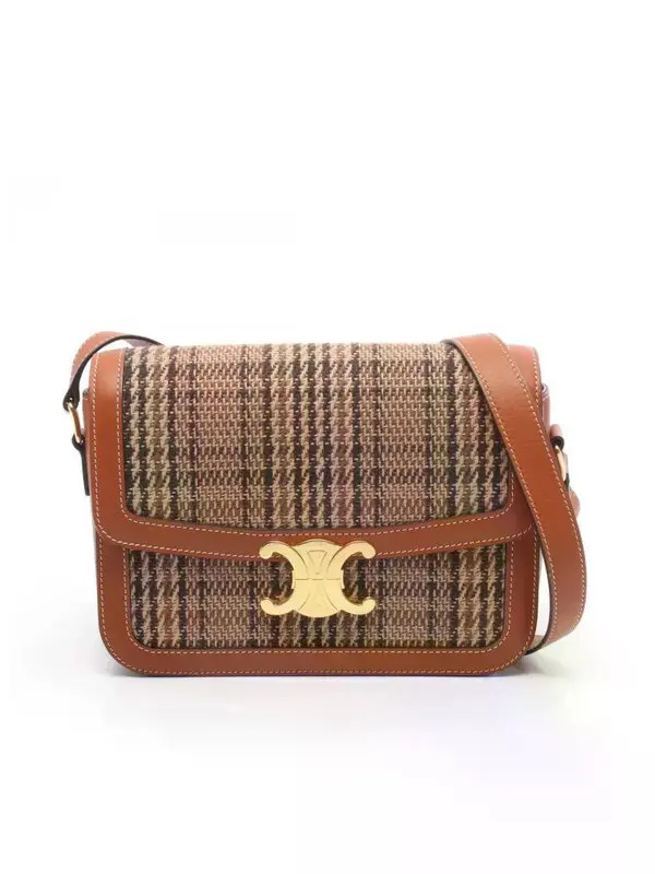 Celine Tweed And Calfskin Triomphe Crossbody Bag