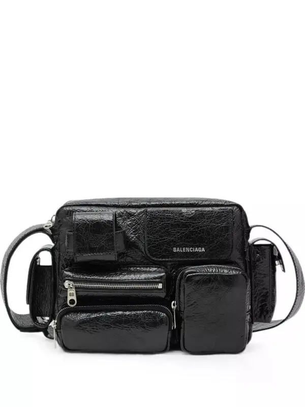 Balenciaga Superbusy Crinkled Leather Messenger Bag - Black