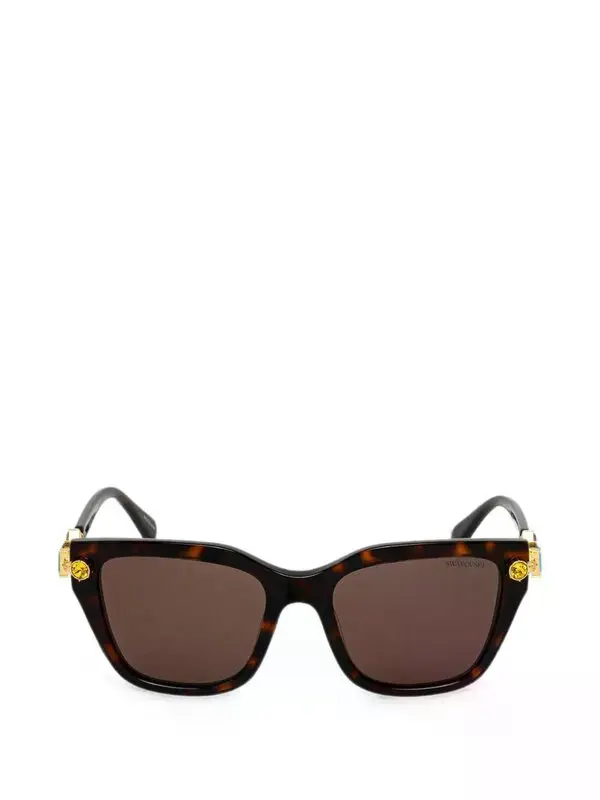 SWAROVSKI Crystal-embellished Tortoiseshell Effect Square Frame Sunglasses - Brown