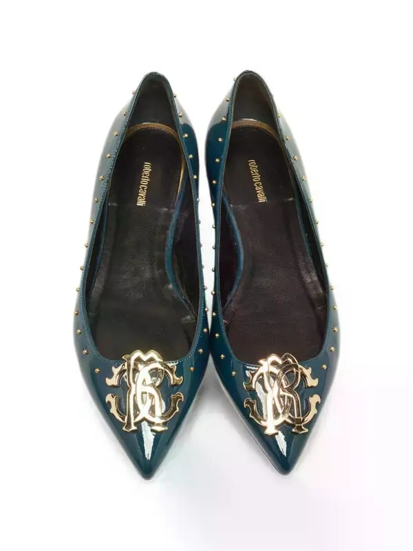 Roberto Cavalli Pointed-toe Pumps With Gold-tone Logo Plaque
