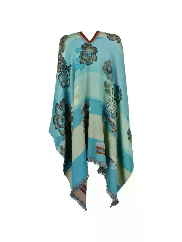 Kenzo Floral Print Fringed Poncho