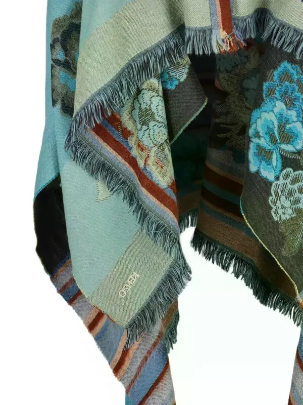 Kenzo Floral Print Fringed Poncho