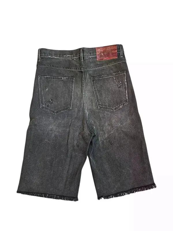 SEKRIT Distressed Denim Shorts With Cross Appliqu