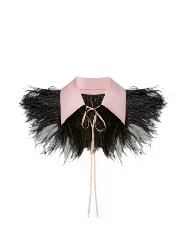 La DoubleJ La Scala Feather-trim Shirt Collar - Black