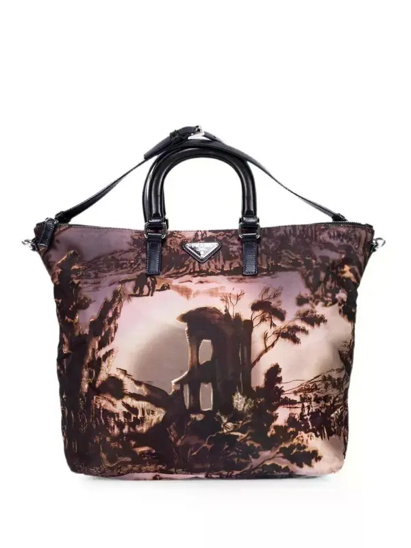 Prada Tessuto Temple Print Tote Bag