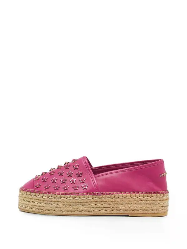 Philipp Plein Leather Star-studded Platform Espadrilles