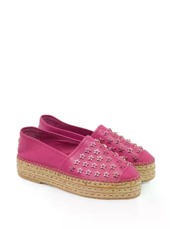 Philipp Plein Leather Star-studded Platform Espadrilles