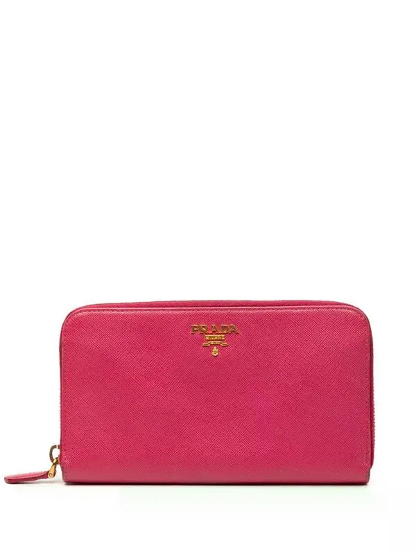 Prada 2015-2026 Saffiano Zip Around Wallet Long Wallets - Pink