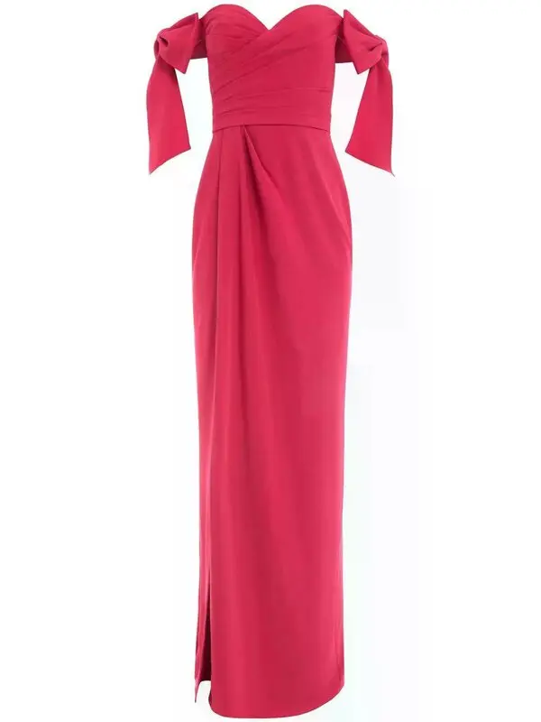 Marchesa Off-shoulder Gown With Bow Detailing And Side Slit