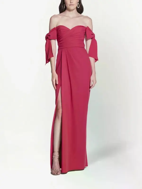 Marchesa Off-shoulder Gown With Bow Detailing And Side Slit