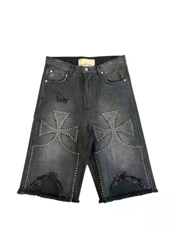 SEKRIT Embellished Distressed Denim Shorts