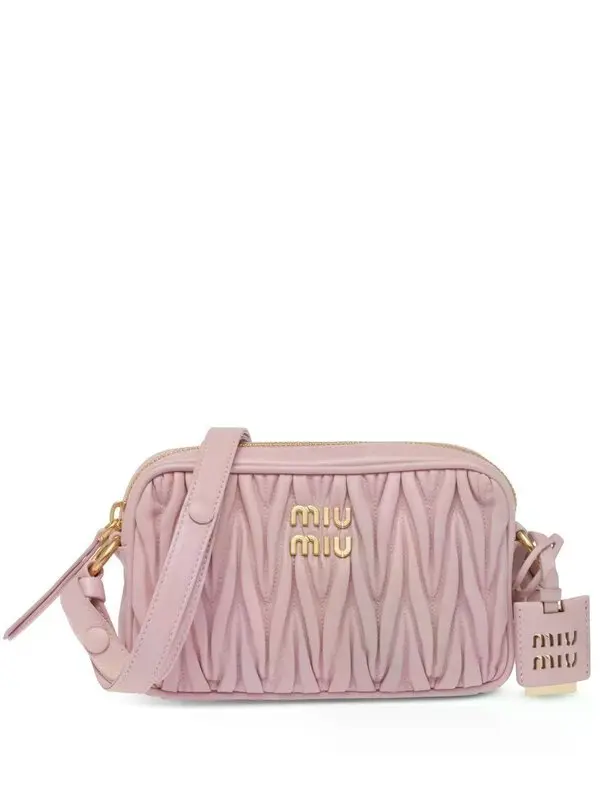 Miu Miu Matelassé Leather Shoulder Bag With Logo Detail
