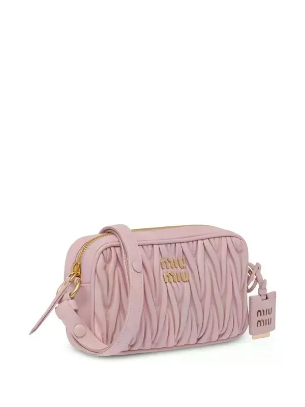 Miu Miu Matelassé Leather Shoulder Bag With Logo Detail
