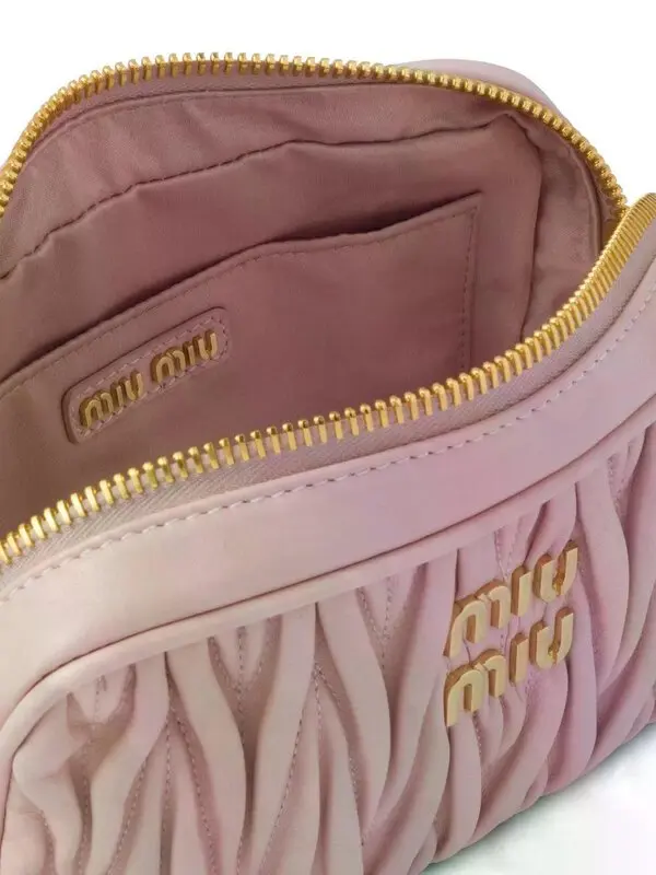 Miu Miu Matelassé Leather Shoulder Bag With Logo Detail