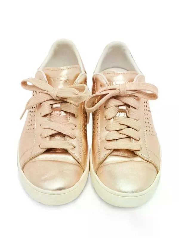 TOD'S Tone Leather Perforated Detail Lace-up Sneakers - Gold