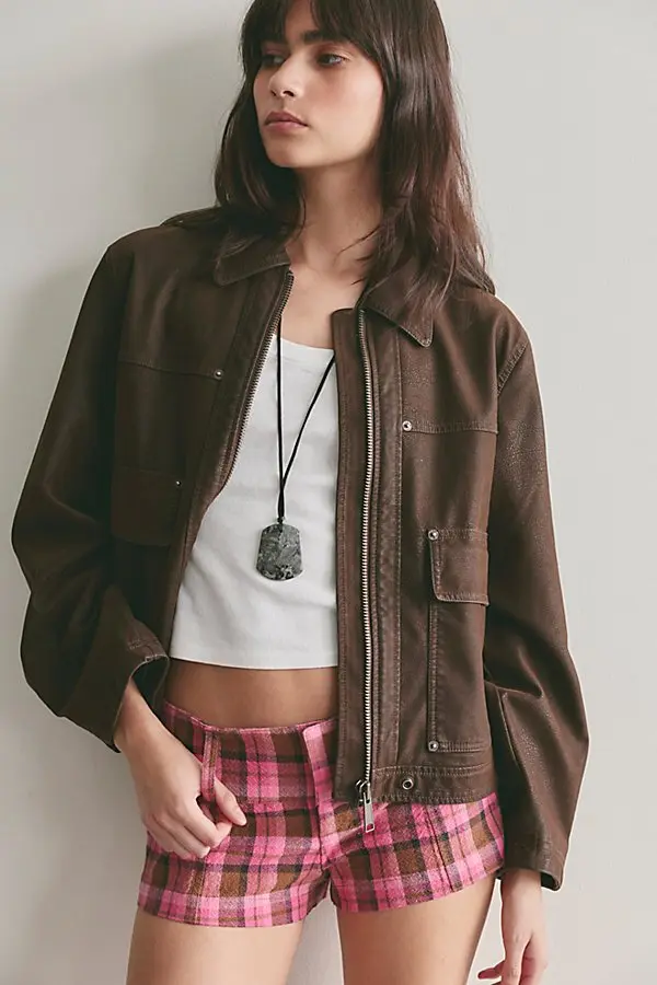 Free People Plaid Micro Shorts - Rose Combo