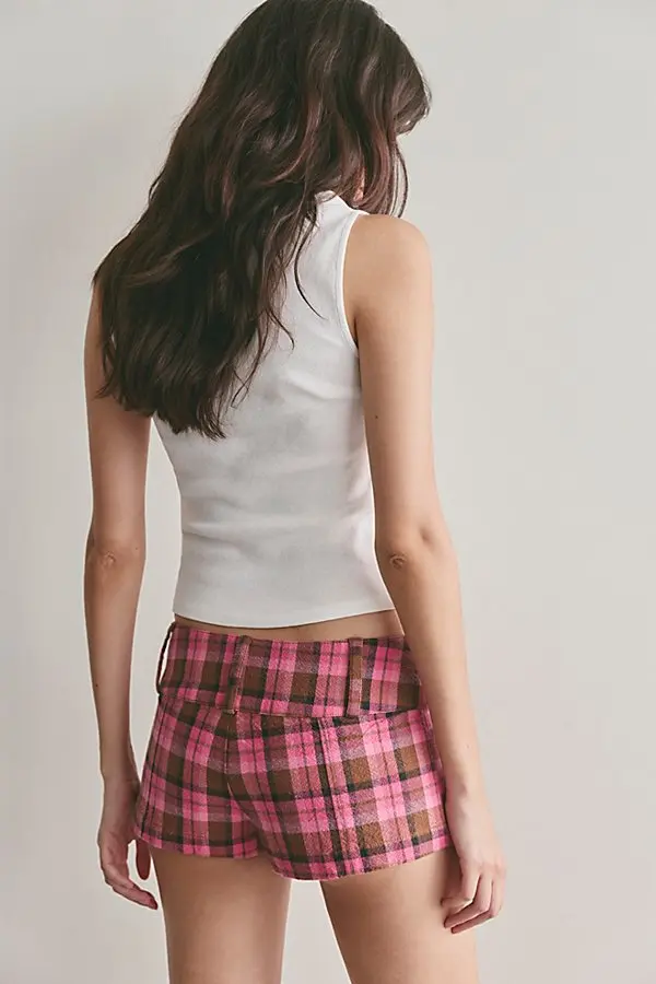 Free People Plaid Micro Shorts - Rose Combo