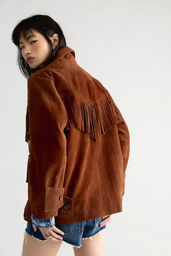 FOUND Embroidered Suede Fringe Jacket