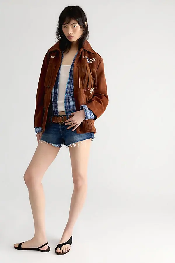 FOUND Embroidered Suede Fringe Jacket