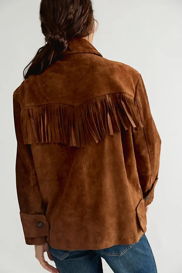 FOUND Embroidered Suede Fringe Jacket