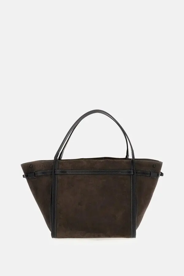 TOD'S Suede Shopping Bag With T Timeless Accessory - Marrone