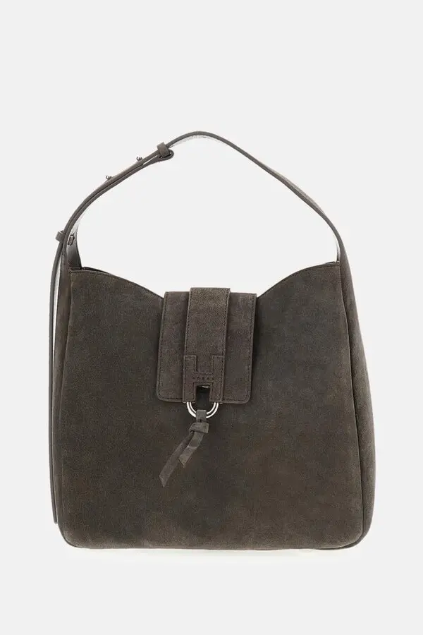 Hogan Vertical Hobo Bag In Suede - Brown