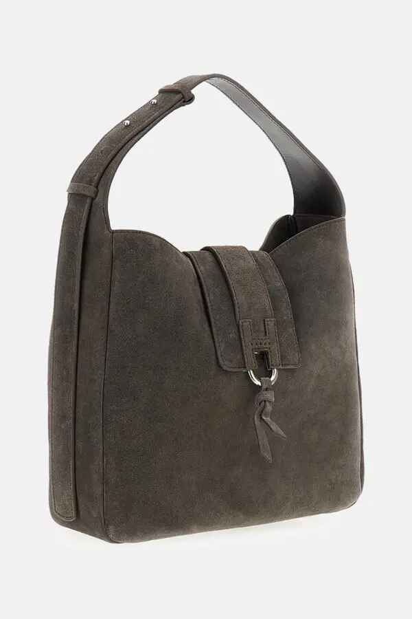 Hogan Vertical Hobo Bag In Suede - Marrone