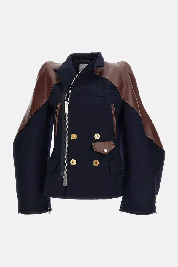 Sacai Melton Jacket In Leather And Wool