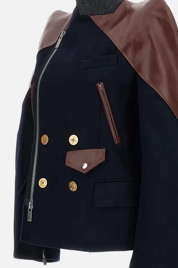 Sacai Melton Jacket In Leather And Wool