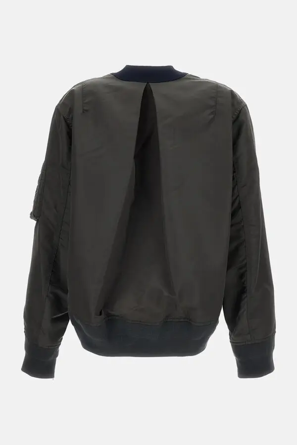 Sacai Hybrid Knit And Nylon Twill Bomber Cardigan