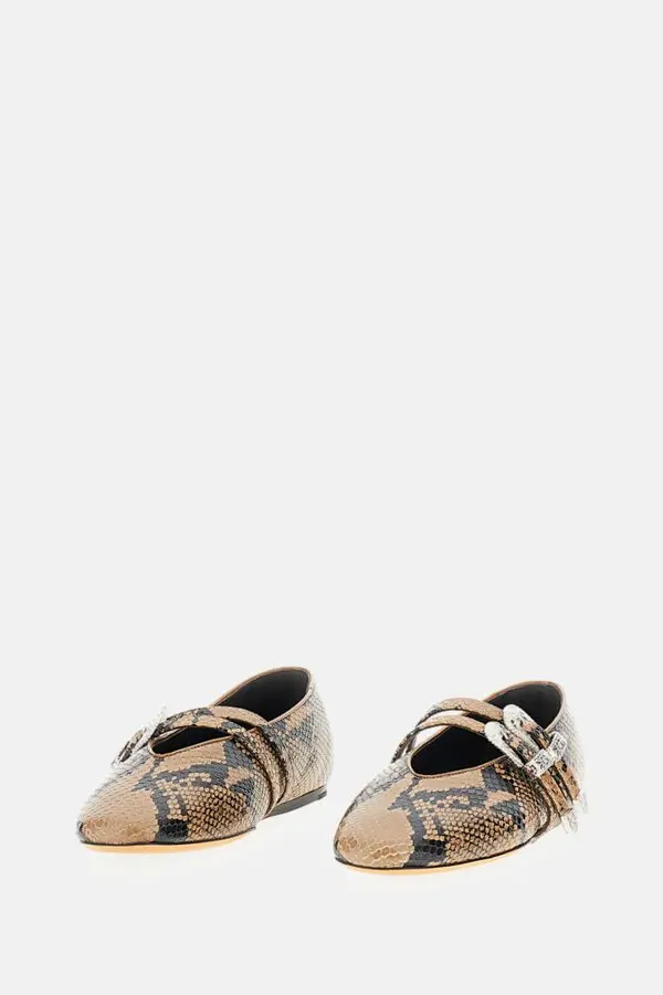 Le Monde Beryl Claudia Ballet Flats With Snakeskin Effect And Buckle Detail - Multicolor