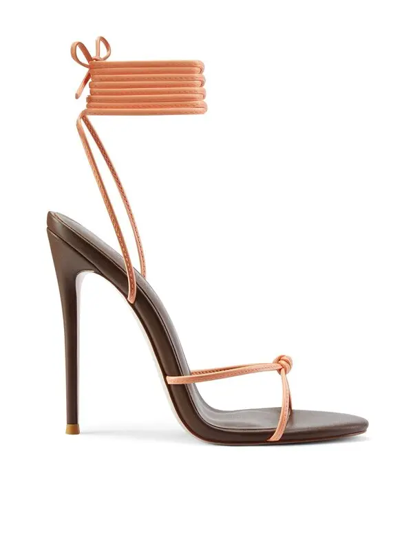 Femme La Athens Lace Up Stiletto Sandals - Brown