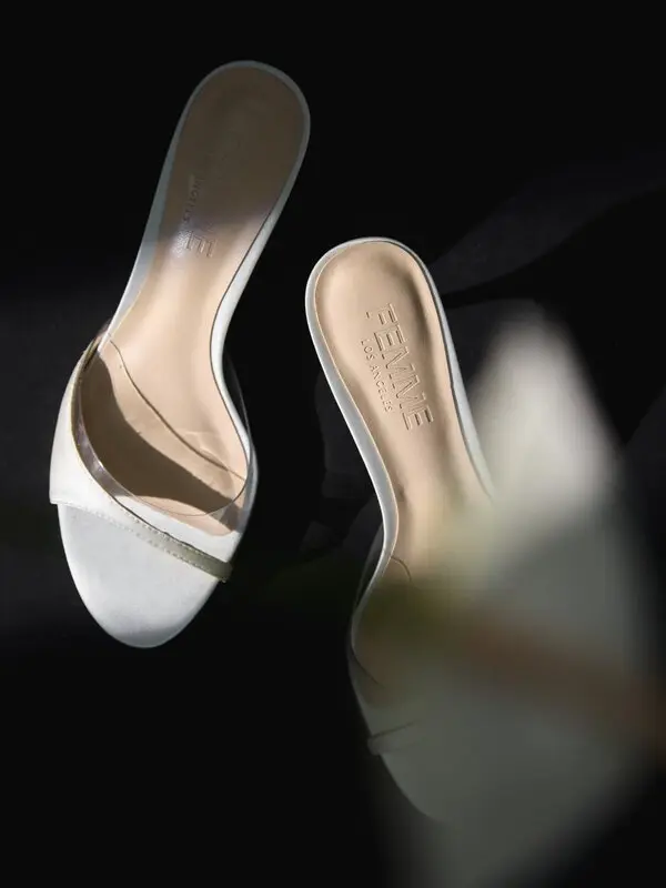 Femme La Capri Slipper Satin Stiletto Mule - White
