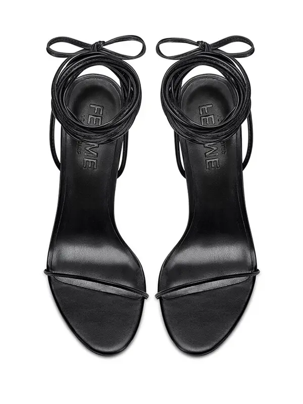Femme La Lace Up Strappy High Heel Sandals - Black