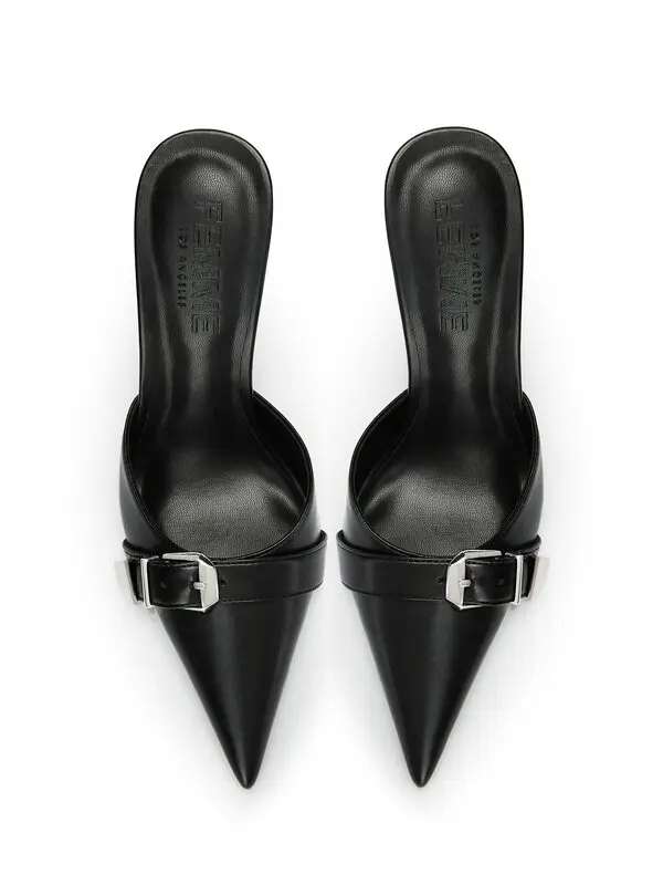 Femme La Venetia Mule With Buckle Detail - Black