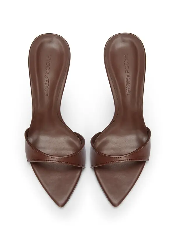 Femme La Whiskey Slipper Open Toe Stiletto Heel - Brown