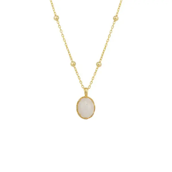 SPERO LONDON Moonstone Sterling Silver Pendant Necklace With Beaded Chain - White